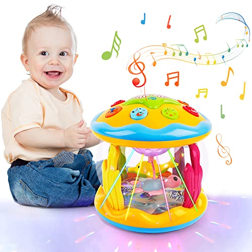 Baby Toys 6 to 12 Months - Ocean Projector Baby Light Up Toys Musical Tummy Time Infant Toys 3-6 6-12 12-18 Months 6 7 8 9 Month Old Baby Must Have Crawling Toys One Year Old Birthday Gifts Boys Girls