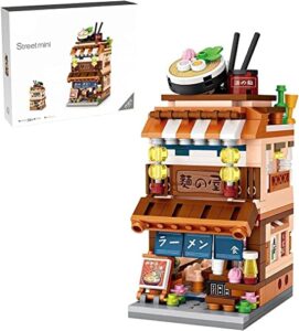 japanese street view ramen shop building kits, 412 pcs modular house building set mini diy building model set, architecture modular construction set not compatible with lego