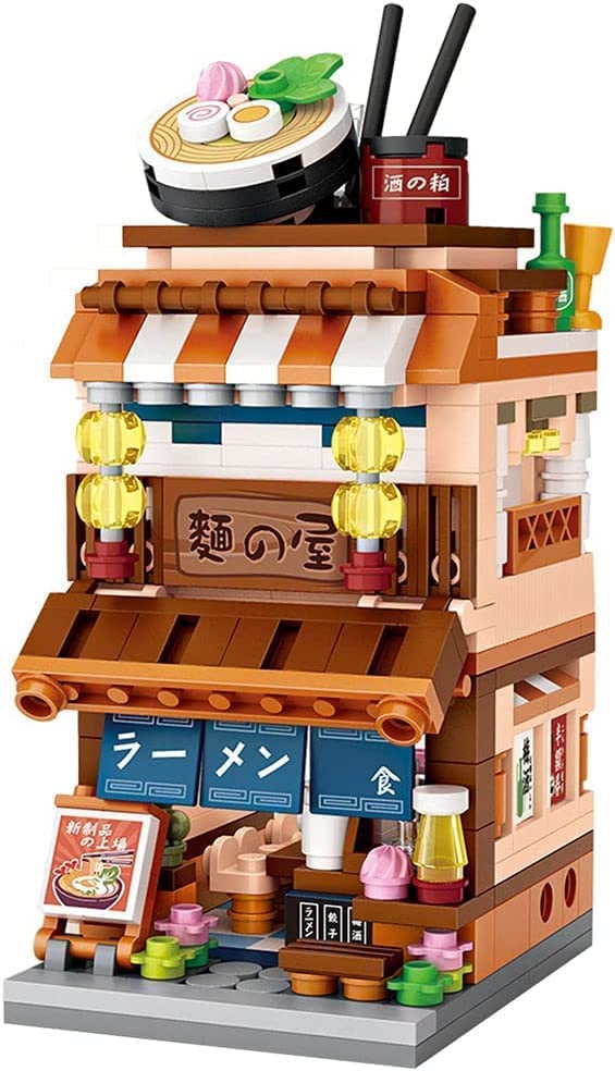 Japanese Street View Ramen Shop Building Kits, 412 PCS Modular House Building Set Mini DIY Building Model Set, Architecture Modular Construction Set Not Compatible with Lego