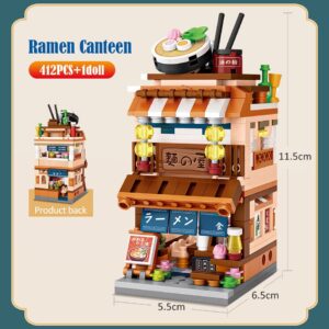 Japanese Street View Ramen Shop Building Kits, 412 PCS Modular House Building Set Mini DIY Building Model Set, Architecture Modular Construction Set Not Compatible with Lego