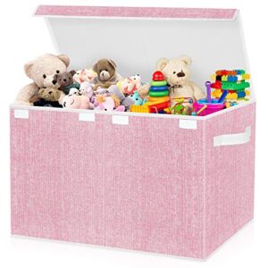 homyfort large toy box chest for girls, kids toy bin storage organizer with lid for babies,toddlers,nursery,playroom (pink)