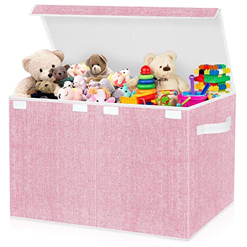 homyfort Large Toy Box Chest for Girls, Kids Toy Bin Storage Organizer with Lid for Babies,Toddlers,Nursery,Playroom (Pink)