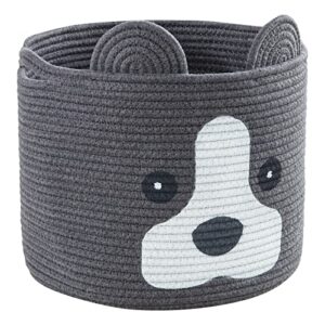 homeypine dog shaped basket, baby nursery basket for toys, towels, clothes, cotton rope animal storage basket for kids | dog gift basket - 12" l x 10" h, dark grey