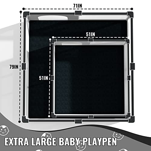 LUTIKIANG Baby Playpen, 79" X 71" Extra Large Playpen, Play Pen for Babies and Toddlers, Indoor Outdoor Kids Play Pen, Sturdy Safety Kid Play Yard, Baby Fence with gate, Play pin for Toddler (Black)