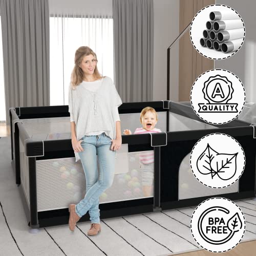 LUTIKIANG Baby Playpen, 79" X 71" Extra Large Playpen, Play Pen for Babies and Toddlers, Indoor Outdoor Kids Play Pen, Sturdy Safety Kid Play Yard, Baby Fence with gate, Play pin for Toddler (Black)