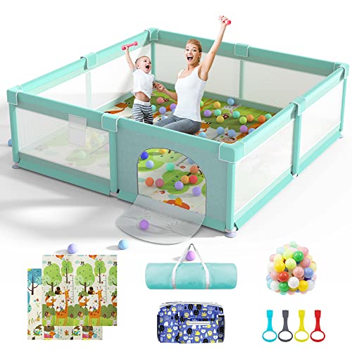 LUTIKIANG Baby Playpen, 79" X 71" Extra Large Playpen for Babies and Toddlers with Gates, Baby Play Yards, Baby Fence Play Area, Safety Indoor Baby Play Area with Ocean Balls (Grey)