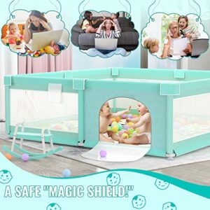 LUTIKIANG Baby Playpen, 79" X 71" Extra Large Playpen for Babies and Toddlers with Gates, Baby Play Yards, Baby Fence Play Area, Safety Indoor Baby Play Area with Ocean Balls (Grey)