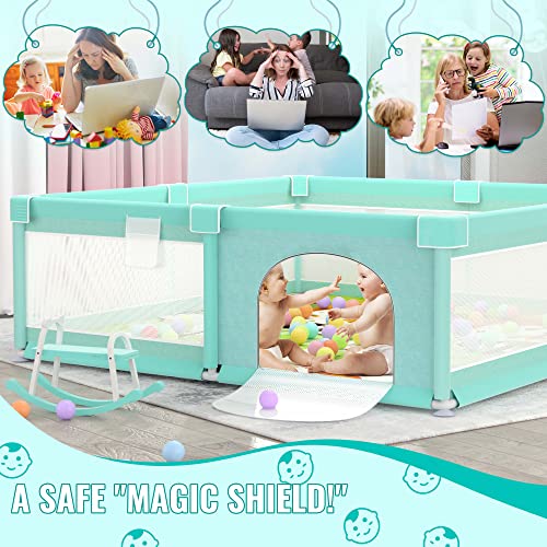 LUTIKIANG Baby Playpen, 79" X 71" Extra Large Playpen for Babies and Toddlers with Gates, Baby Play Yards, Baby Fence Play Area, Safety Indoor Baby Play Area with Ocean Balls (Grey)