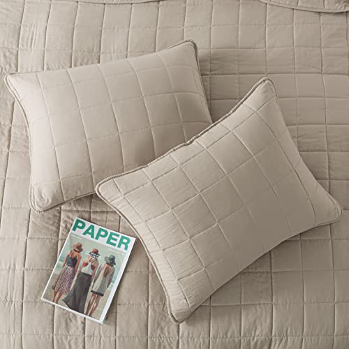 B2EVER Beige Quilt Queen Size Bedding Sets with Pillow Shams, Lightweight Soft Bedspread Coverlet, Quilted Blanket Thin Comforter Bed Cover for All Season Spring Summer, 3 Pieces, 90x90 inches