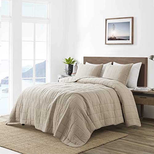 B2EVER Beige Quilt Queen Size Bedding Sets with Pillow Shams, Lightweight Soft Bedspread Coverlet, Quilted Blanket Thin Comforter Bed Cover for All Season Spring Summer, 3 Pieces, 90x90 inches