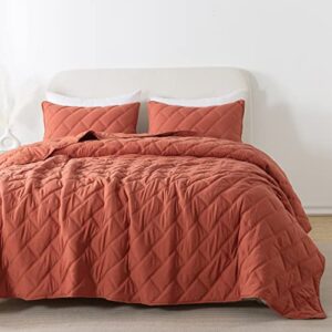 Burnt Orange Quilt Queen Size Bedding Sets with Pillow Shams, Red Lightweight Soft Bedspread Coverlet, Quilted Thin Blanket Comforter Bed Cover for All Season Spring Summer, 3 Pieces, 90x90 inches