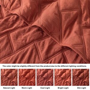 Burnt Orange Quilt Queen Size Bedding Sets with Pillow Shams, Red Lightweight Soft Bedspread Coverlet, Quilted Thin Blanket Comforter Bed Cover for All Season Spring Summer, 3 Pieces, 90x90 inches