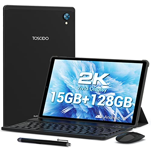 TOSCiDO Tablet 2023 Android 12 Tablets 10.3 inch 2K FHD Tableta,15GB Ram 128GB ROM 2TB Expand,8 Core 12nm CPU Tablet PC,2000 * 1200 IPS, in-Cell LCD Screen,8000mAh,5G WiFi,GPS,8+13MP Camera,Black