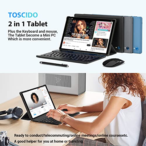 TOSCiDO Tablet 2023 Android 12 Tablets 10.3 inch 2K FHD Tableta,15GB Ram 128GB ROM 2TB Expand,8 Core 12nm CPU Tablet PC,2000 * 1200 IPS, in-Cell LCD Screen,8000mAh,5G WiFi,GPS,8+13MP Camera,Black