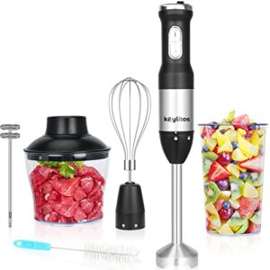 keylitos 5 in 1 immersion hand blender mixer, [upgraded]1000w handheld stick blender with 800ml beaker,600ml chopper,whisk and milk frother for smoothie,baby food,sauces red,puree,soup