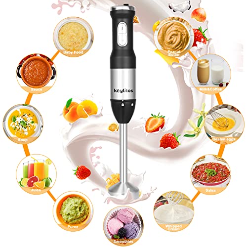 Keylitos 5 in 1 Immersion Hand Blender Mixer, [Upgraded]1000W Handheld Stick Blender with 800ML Beaker,600ML Chopper,Whisk and Milk Frother for Smoothie,Baby Food,Sauces Red,Puree,Soup