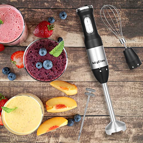 Keylitos 5 in 1 Immersion Hand Blender Mixer, [Upgraded]1000W Handheld Stick Blender with 800ML Beaker,600ML Chopper,Whisk and Milk Frother for Smoothie,Baby Food,Sauces Red,Puree,Soup