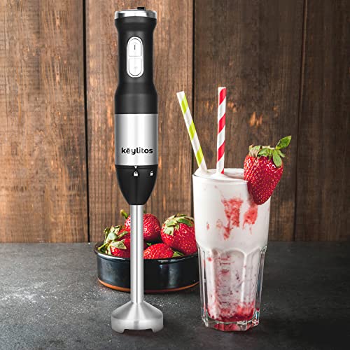 Keylitos 5 in 1 Immersion Hand Blender Mixer, [Upgraded]1000W Handheld Stick Blender with 800ML Beaker,600ML Chopper,Whisk and Milk Frother for Smoothie,Baby Food,Sauces Red,Puree,Soup