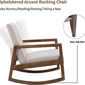 RIVOVA Modern Fabric Accent Rocking Chair, Upholstered Nursery Glider Rocker, Mid Century Lounge Arm Chair for Reading Living Room Bedroom Office, Beige