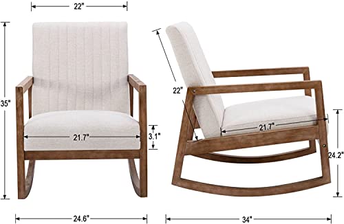 RIVOVA Modern Fabric Accent Rocking Chair, Upholstered Nursery Glider Rocker, Mid Century Lounge Arm Chair for Reading Living Room Bedroom Office, Beige