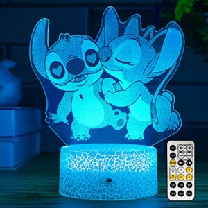 nine square egou stitch gifts for girls stitch night light with timer remote & smart touch 7 colors changing dimmable stitch lamp cool room decor bedside lamp for bedroom boys girls