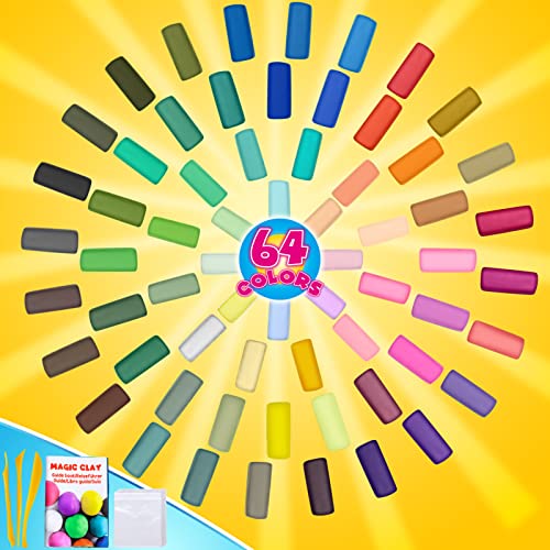 Air Dry Clay 64 Colors, Modeling Clay for Kids, DIY Molding Magic Clay for with Tools, Soft & Ultra Light, Toys Gifts for Age 3 4 5 6 7 8+ Years Old Boys Girls Kids