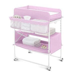 sea punk portable baby diaper changing table, foldable diaper changing tables, waterproof diaper changing pad, height adjustable changing diaper station for infant and nursery, mobile changing table