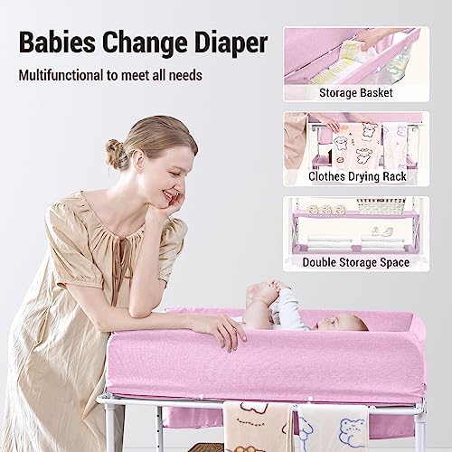 SEA PUNK Portable Baby Diaper Changing Table, Foldable Diaper Changing Tables, Waterproof Diaper Changing Pad, Height Adjustable Changing Diaper Station for Infant and Nursery, Mobile Changing Table