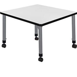 Romig Kee 30 in. Square Adjustable Classroom Table- White & 4 Andy 12 in. Stack Chairs- Black & Grey Base