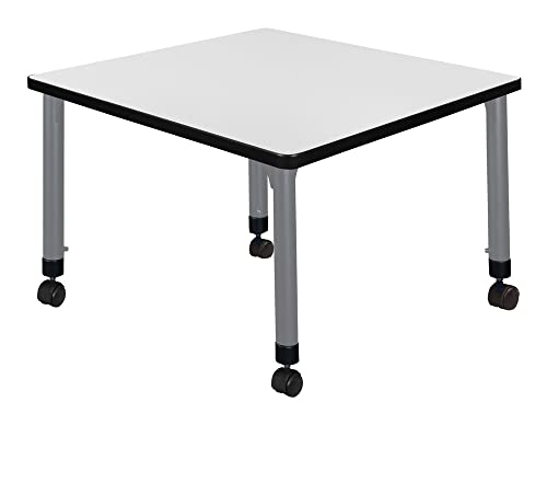 Romig Kee 30 in. Square Adjustable Classroom Table- White & 4 Andy 12 in. Stack Chairs- Black & Grey Base