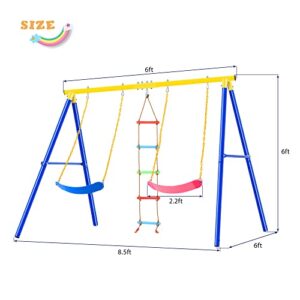 Outdoor Toddler Swing Set for Backyard, Playground Swing Sets with Climbing Ladder, Swing and Climbing Playset for Kids (Multicolour 1)