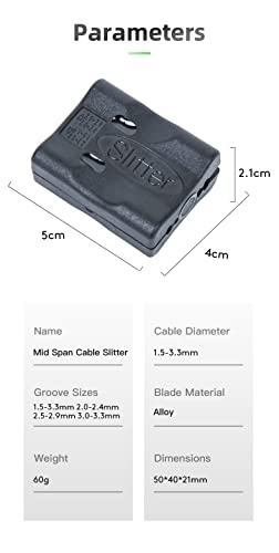 Two Pieces per Pack Mid Span Cable Slitter 4 Precision Slitting Grooves For Cable 1.5-3.3mm Alloy Forging Sharp Blade Easy Operation to Open Fiber Jackets and Loose Buffer Tubes