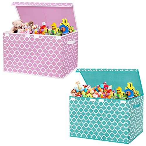 homyfort Toy Chest Box for Boys,Girls, Kids with Divider, Large Collapsible Storage Bins Container with Flip-Top Lid for Nursery, Playroom, Closet, Home Organization, 24.5"x13" x16" (Pink and Blue)