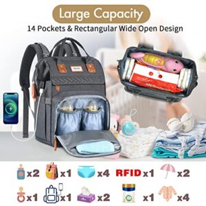 Diaper Bag Backpack, Versatile Large Travel Diaper Bag with Portable Changing Pad and USB Charging Port for Moms Dads, Waterproof Unisex Baby Bag for Boys Girls, Baby Registry Search Shower Gifts