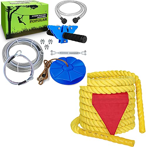 X XBEN Zip line Kits for Backyard 98FT, Zip Lines for Kid and Adult, Included Swing Seat, Ziplines Brake, and Steel Trolley, Outdoor Playground Equipment