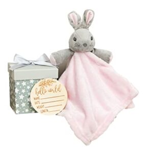 Bunny Lovey Bunny Security Blanket Loveys for Baby Girls Milestone Gift Set Box Present New Baby Newborn Pink Toy Baby Security Blankets for Girls Personalize