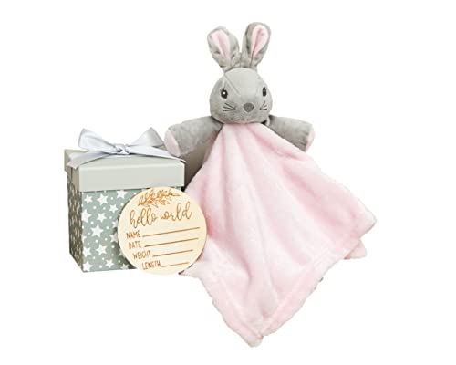 Bunny Lovey Bunny Security Blanket Loveys for Baby Girls Milestone Gift Set Box Present New Baby Newborn Pink Toy Baby Security Blankets for Girls Personalize