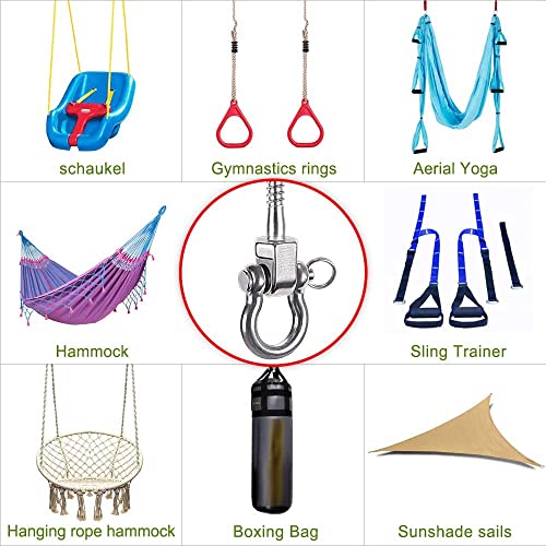 BeneLabel Set of 6 Permanent Antirust Stainless Steel 304 Screw Bracket Heavy Duty Swing Hanger 1800LB Capacity, Indoor Outdoor Playground Yoga Hammock Chair Sandbag Punching Bag, Hardware Swing Sets