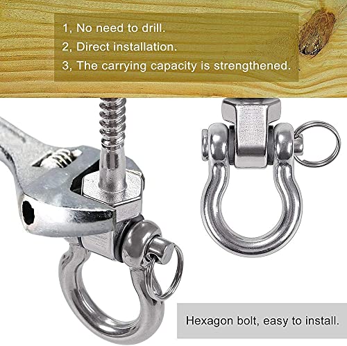 BeneLabel Set of 6 Permanent Antirust Stainless Steel 304 Screw Bracket Heavy Duty Swing Hanger 1800LB Capacity, Indoor Outdoor Playground Yoga Hammock Chair Sandbag Punching Bag, Hardware Swing Sets