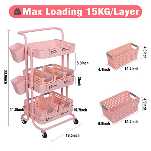 JOLEAD Baby Diaper Caddy Organizer, Movable Diaper Cart Newborn Nursery Essentials Diapers Storage Cart for Changing Tables, Easy to Assemble, Pink