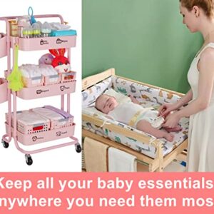 JOLEAD Baby Diaper Caddy Organizer, Movable Diaper Cart Newborn Nursery Essentials Diapers Storage Cart for Changing Tables, Easy to Assemble, Pink