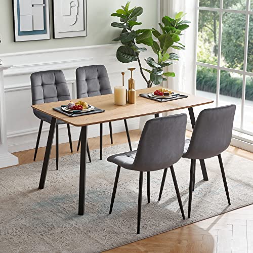 Homedot 5 Pieces Table Set for 4,Oblong Imitation Wood Table for Home Office,Mid-Century Tufted Accent Chair Upholstered Living Room Chair Velvet with Backrest for Meeting Room,Reading Room