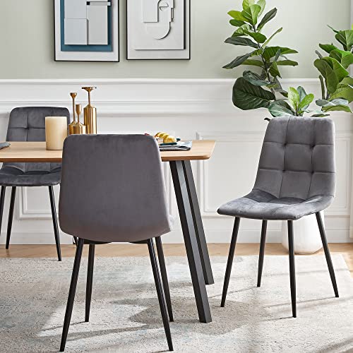 Homedot 5 Pieces Table Set for 4,Oblong Imitation Wood Table for Home Office,Mid-Century Tufted Accent Chair Upholstered Living Room Chair Velvet with Backrest for Meeting Room,Reading Room