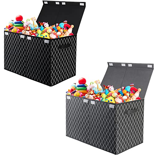 VERONLY 2 Pack Toy Box Chest Organizer Bins for Boys Girls, Kids Large Fabric Collapsible Storage Basket Container with Flip-Top Lid & Handles for Clothes,Blanket,Nursery,Playroom,Bedroom