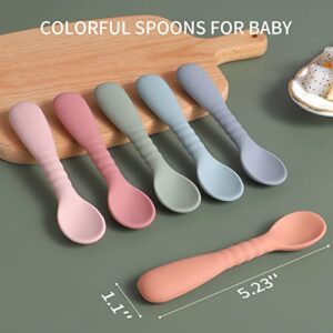 Silicone Baby Feeding Spoons [6 Pack] ME.FAN First Stage Baby Infant Spoons - Baby Utensils Soft Training Spoon Self Feeding - Chew Spoon Set for Babies and Toddlers