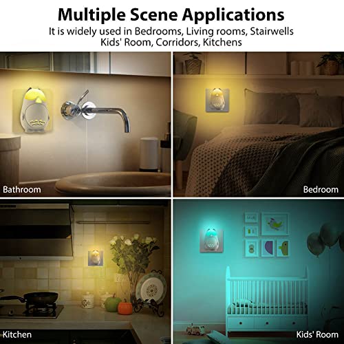 RAVEtone Color-Changing Night Lights Plug Into Wall, 2 Pack Plug in Nightlight for Kids, Smart Voice Activated 9 Colors 6 Lighting Modes LED Dimmable for Girls Boys Bedroom Nursery Bathroom Kitchen