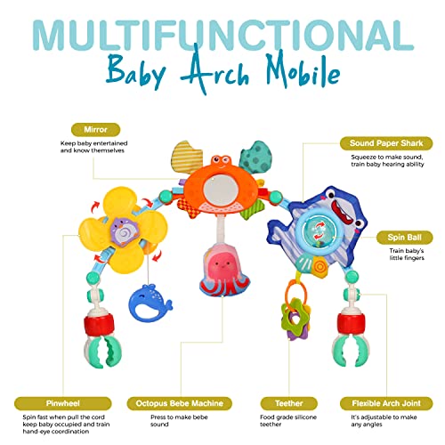 TINITIGIES | Travel Arch Bassinet Toys for Infant & Toddlers - Ideal for Infants & Toddlers - Fits Stroller & Pram - Activity Arch with Fascinating Toys