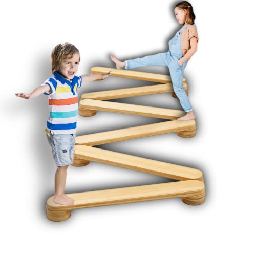 Bamboo Toddler balance beam with Stepping Stones Educational Balance Toy for Kids, Ideal for Improving Balance and Coordination,Safe Kid's Stepping Stones Balance Set for Indoor and Outdoor