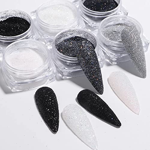 GULELAYAR 6 Color Nail Glitter Powder, Black White Nail Dust Shining Sugar Effect Holographic Nail Powder DIY Nail Art Manicure Decorations (Style 1)