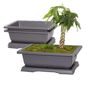 towjaw 3pcs bonsai pots with humidity trays,plastic bonsai tree pot,indoor decor garden yard,plastic bonsai training pots,9 inch bonsai tree pots kit